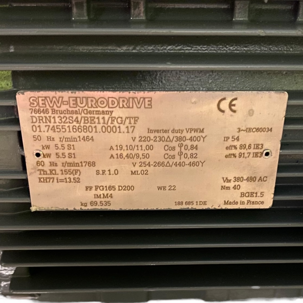 SEW DRN132S4/BE11/FG/TF gear motor 5.5kW 220-400V 50Hz 254-460V 60Hz